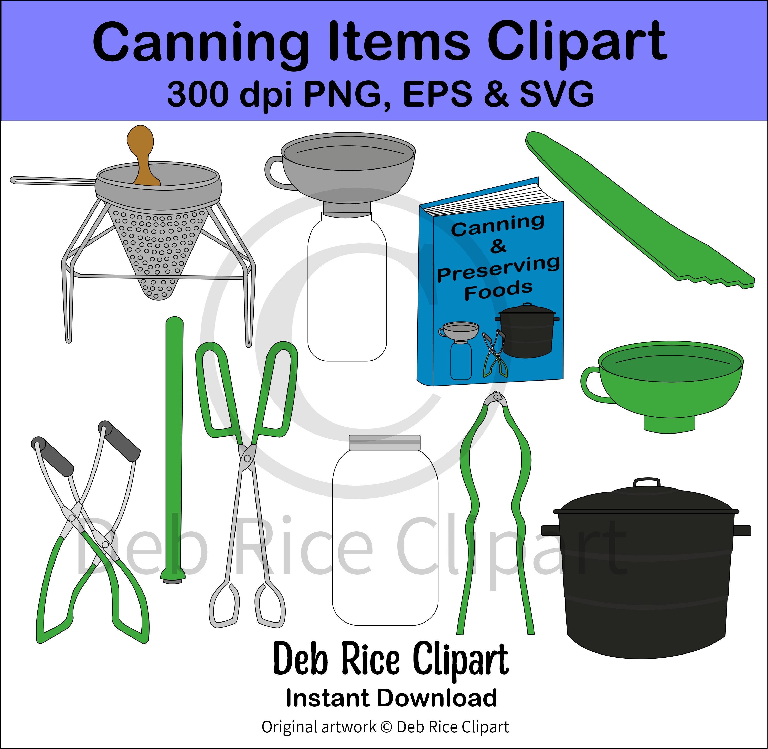 Canning Items Clipart - Canner, Canning Book, Jar Lifter, Magnetic Lid ...