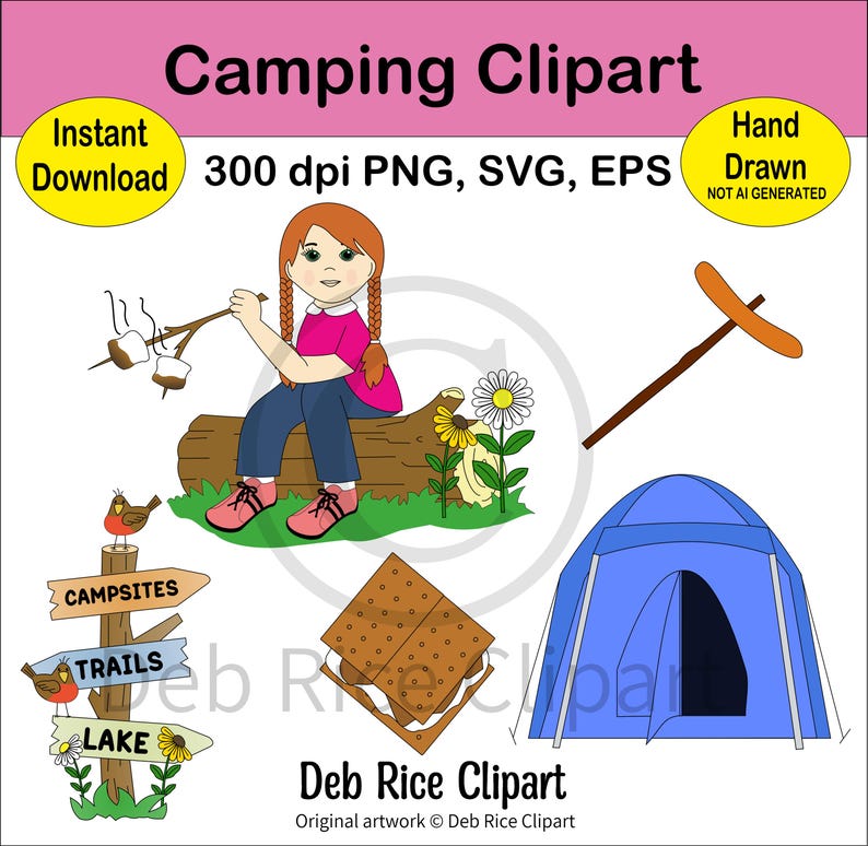 Camping Clipart - Campfire, Popup Camper, Tent, S'mores, PNG, SVG, EPS ...