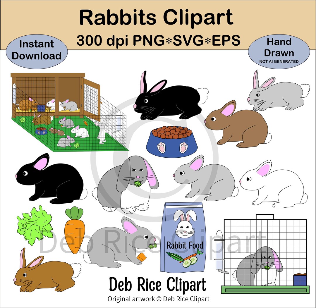 Rabbits Clipart - Rabbits in Pen, Rabbits, Rabbit Food Bag, Lop Eared ...
