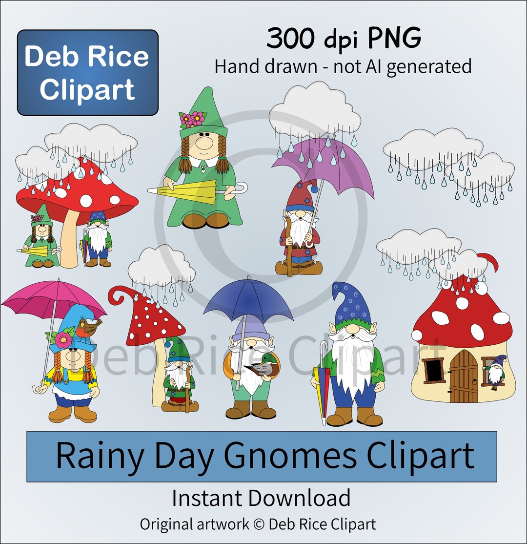 Rainy Day Gnomes PNG Clipart Rain Clouds, Gnomes With Umbrellas, Rainy ...