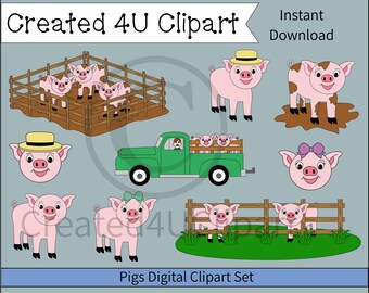 Muddy Pig Clipart - Etsy