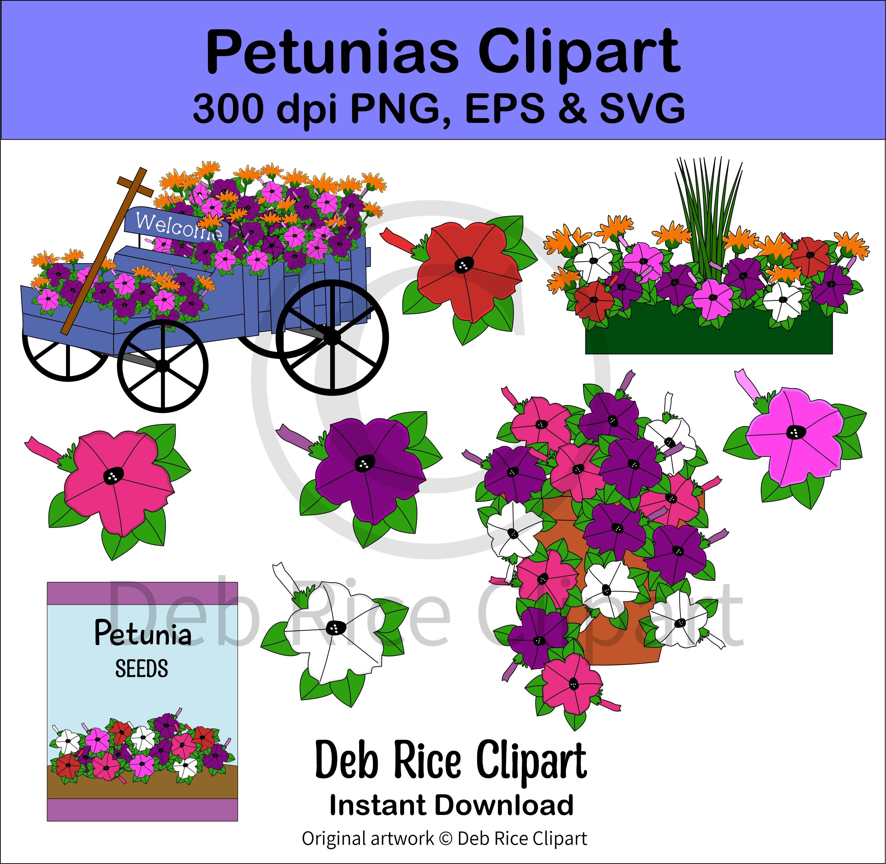 Petunias Clipart - Petunias in Wagon, Petunia Heads, Petunia Seed ...