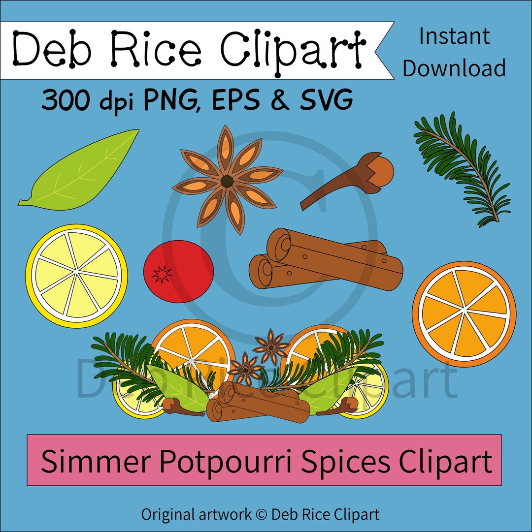 Simmer Potpourri Spices Clipart Star Anise, Clove, Orange Slice, Bay ...