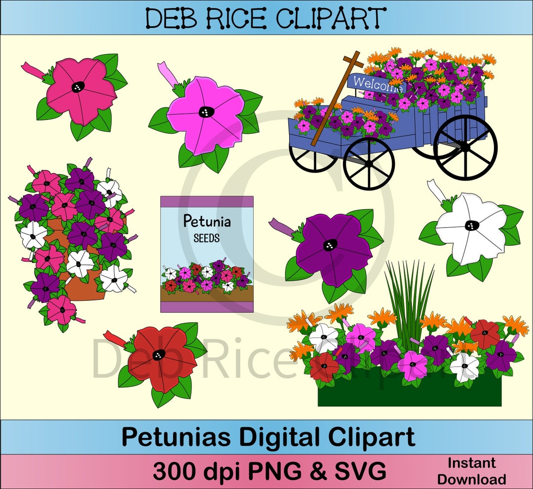 Petunias Digital Clipart Petunia Wagon Cart, Petunia Window Box ...