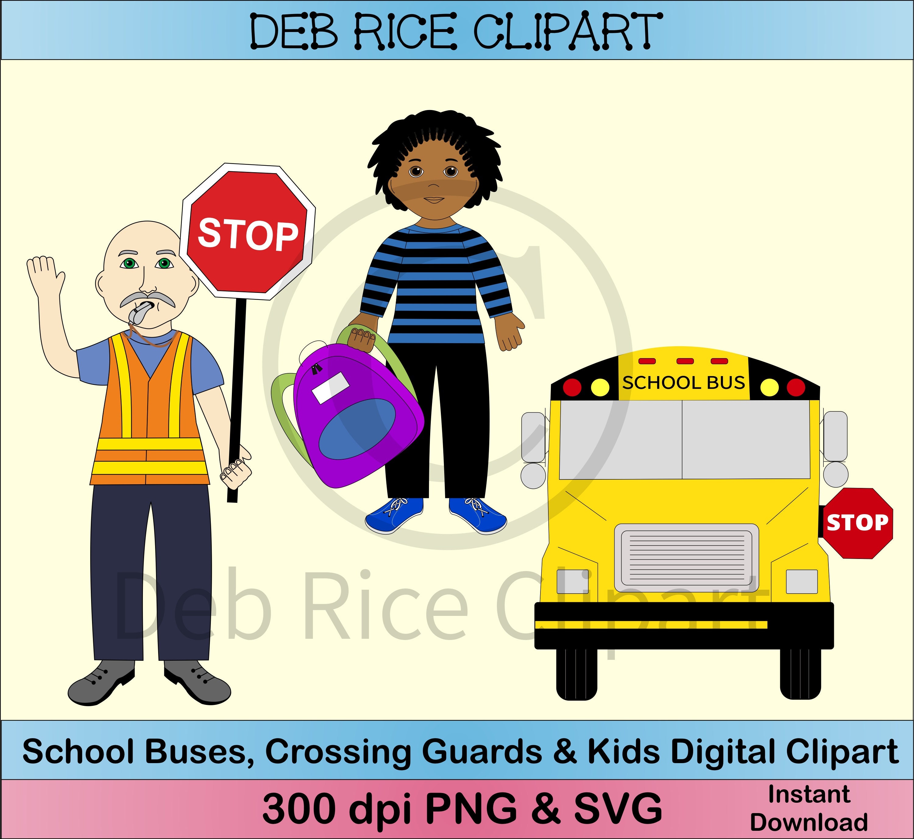 School Buses, Crossing Guards & School Kids Digital Clipart Crossing ...