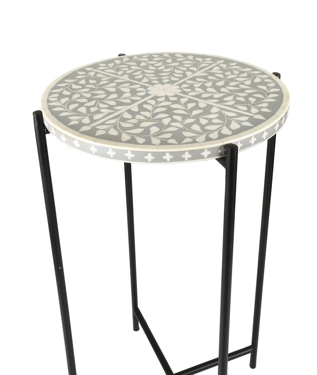 Resin Inlay Work Side Table in Grey White Top With Black Base - Etsy UK