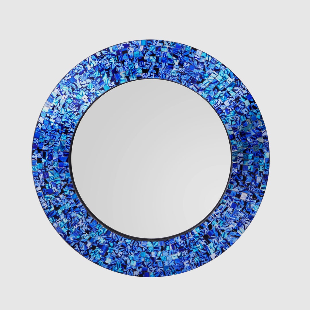 Mosaic Round Mirror in Bright Aqua Blue Colour, Size 18'' - Etsy UK