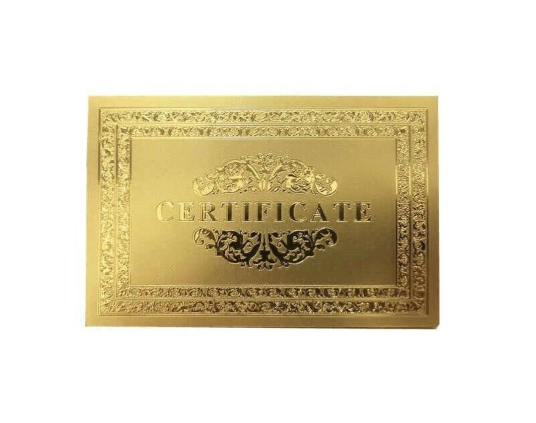 Certificate of Authenticity Gold Leaf Gold Dusted 9 10 18 22 24 Karat ...