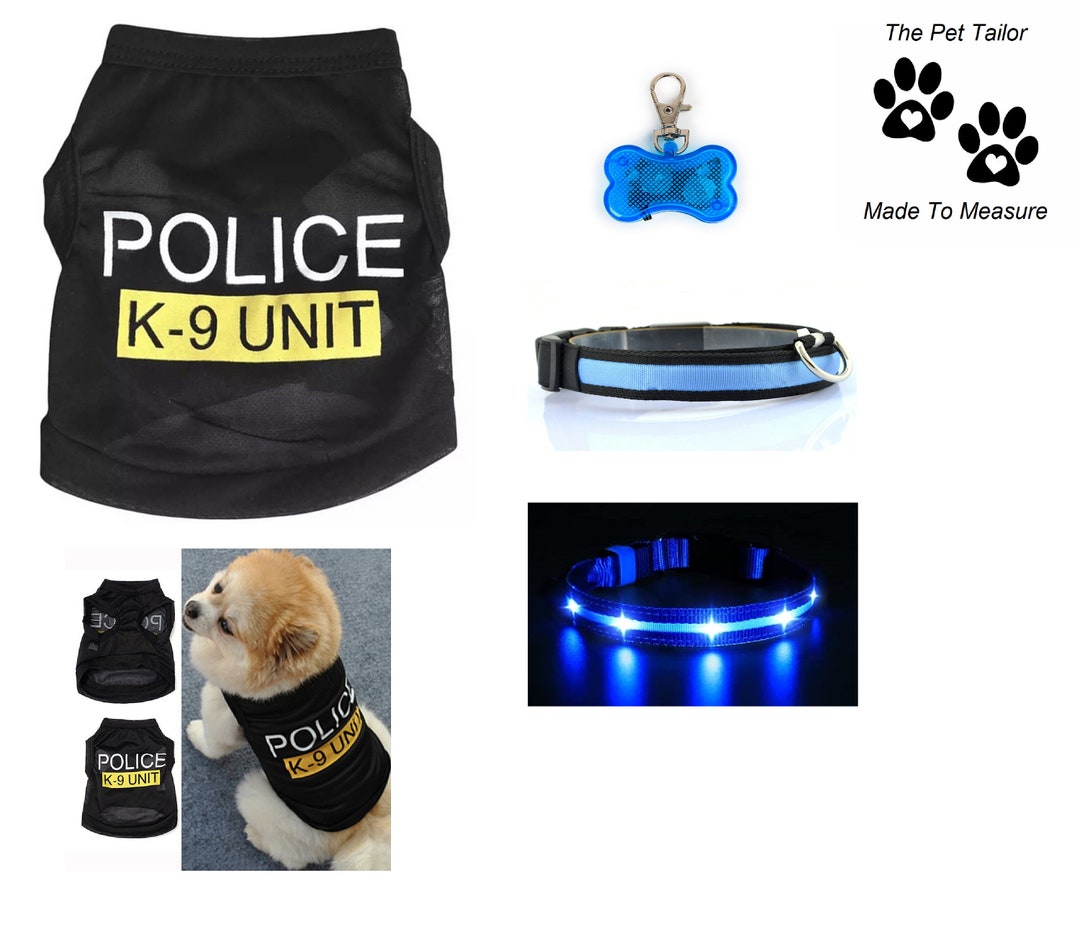 Dog Police Uniform K9-unit Vest LED Collar and LED Bone Light - Etsy