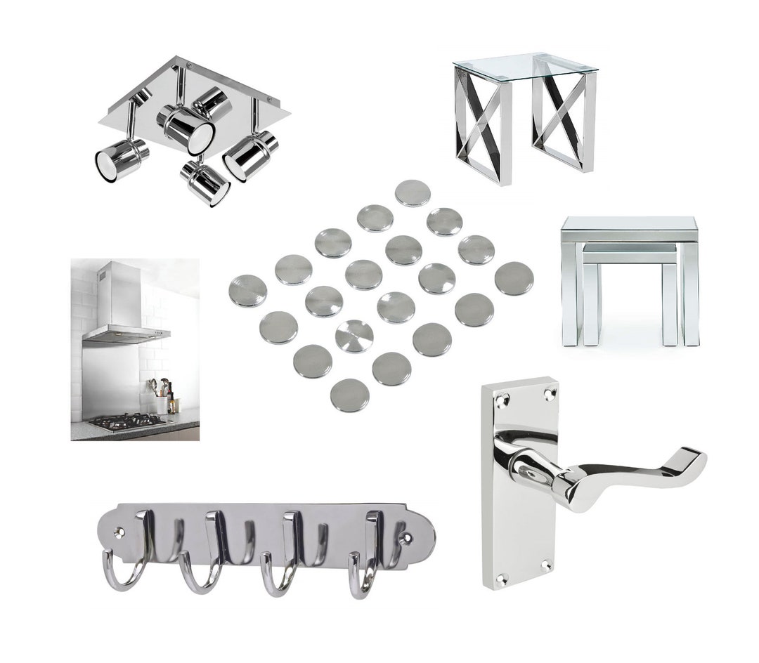 Chrome Screw Cap Hole Covers Self Adhesive 13mm X20 Metallic PVC ...