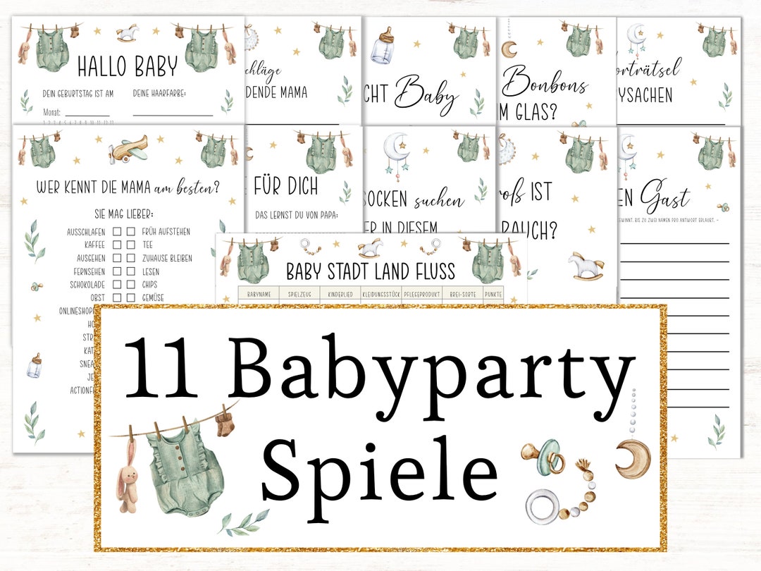 Baby Shower Games, Baby Shower Games German, Set, Boho, Baby Party Game ...