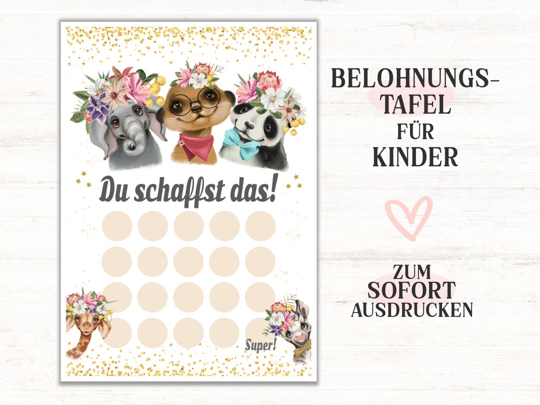 Reward Board, Reward System Animals With Flowers for Children, Pdf ...