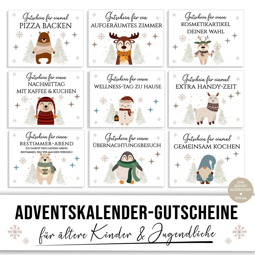 Gutscheine für den Adventskalender für ältere Kinder und Jugendliche ...