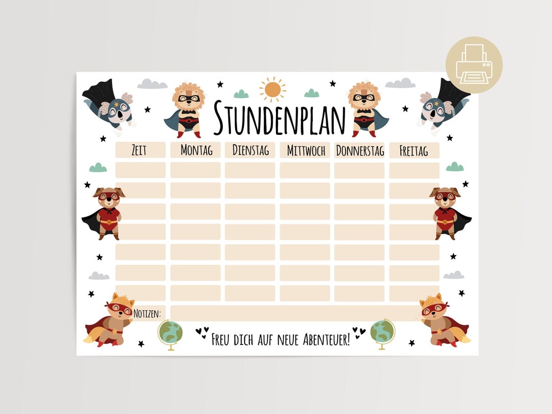 Superhero Timetable for Boys and Girls to Print Out, Back to School ...