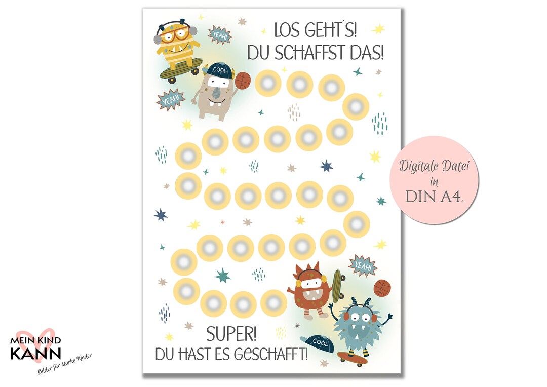 Reward Card Children Monster, Reward Board, Reward Plan Child PDF in ...