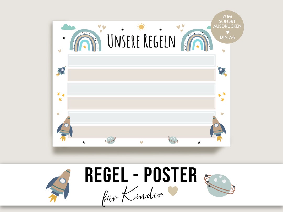 Regeln für Kinder, Familien, Kita, Grundschule, Kindergarten, Poster ...