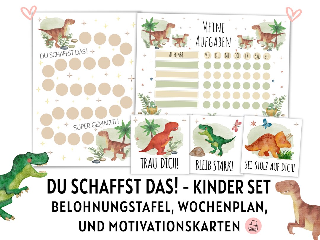 Set Weekly Schedule Reward Board Motivational Cards Dinosaur Kids ...