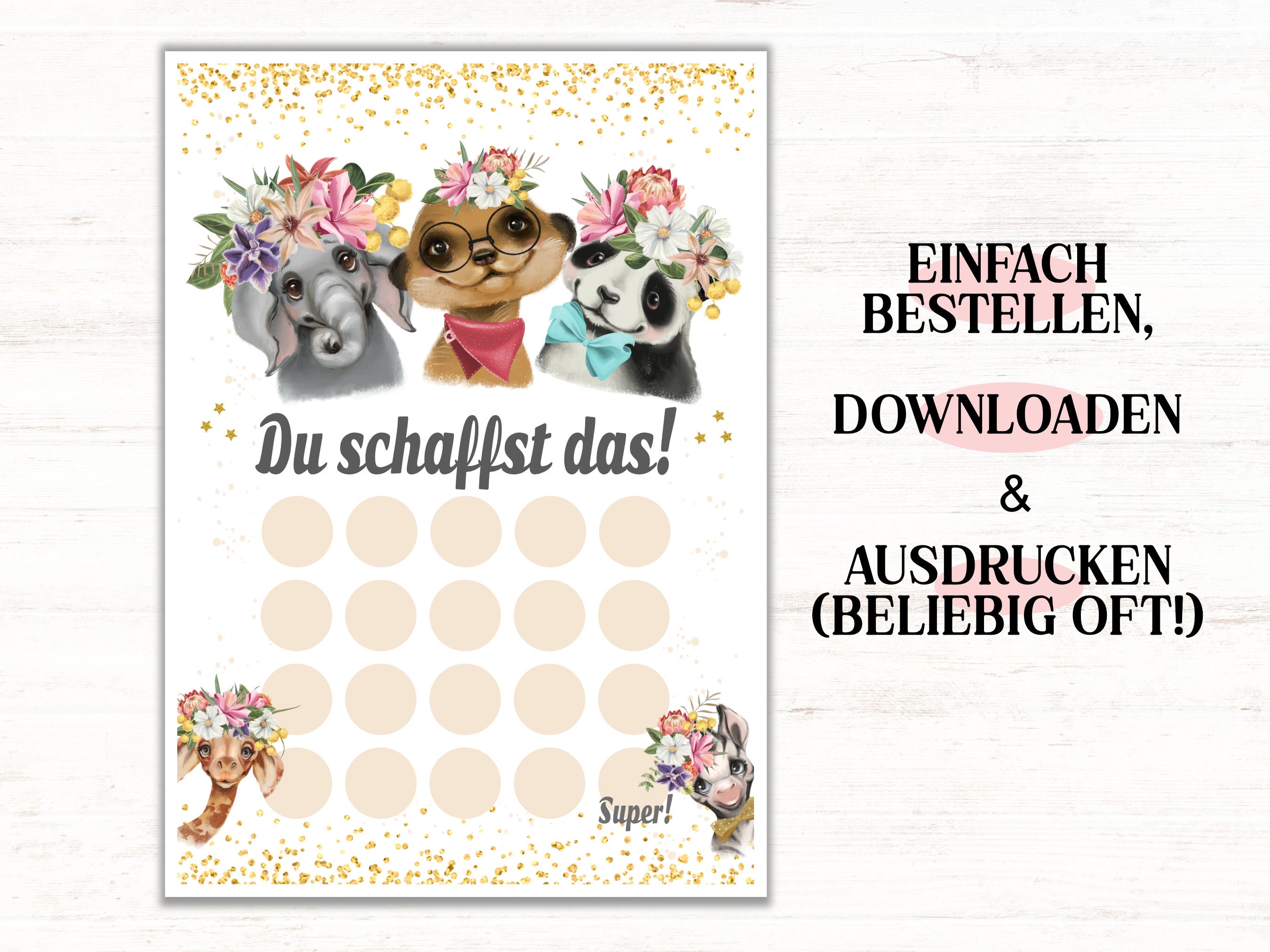 Reward Board, Reward System Animals With Flowers for Children, Pdf ...