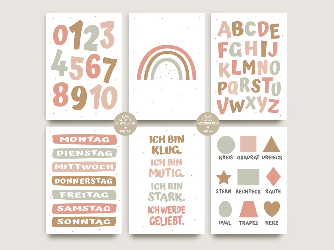 Learning Poster Children Set Boho Pastel Pink Poster Children's Room ...