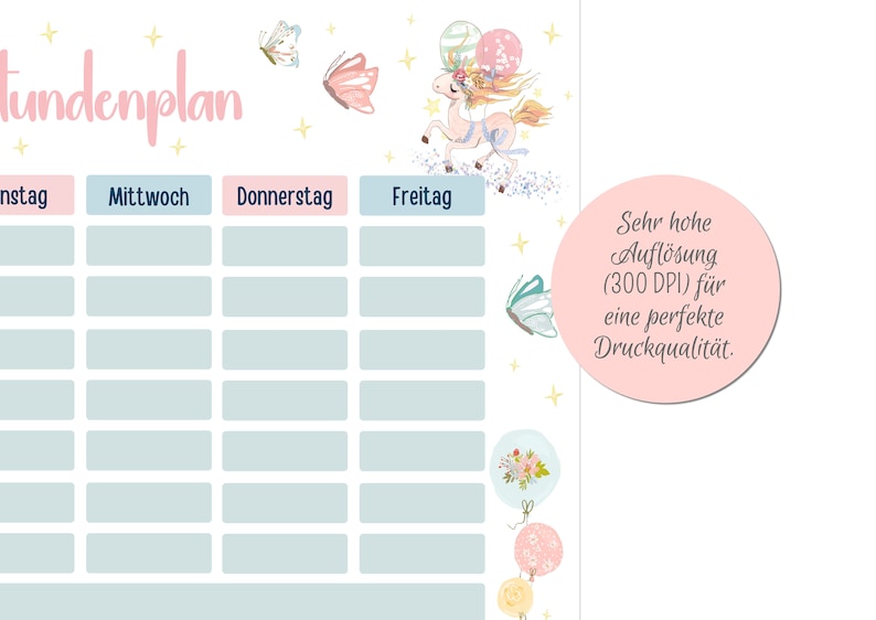 Timetable Girls Unicorn to Print Out as a Digital File PDF. - Etsy