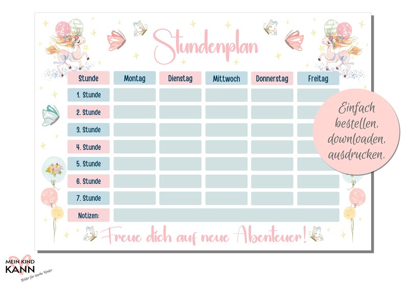 Timetable Girls Unicorn to Print Out as a Digital File PDF. - Etsy
