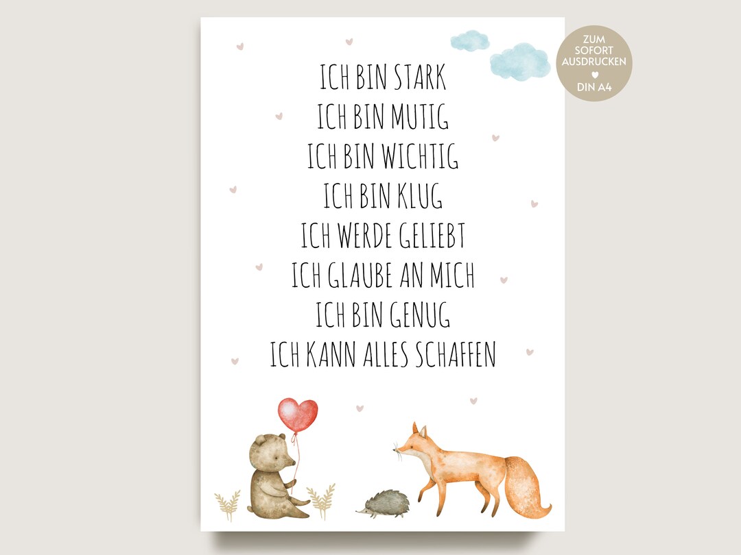 Affirmation Card Affirmation Poster Children Forest Animals Watercolor ...