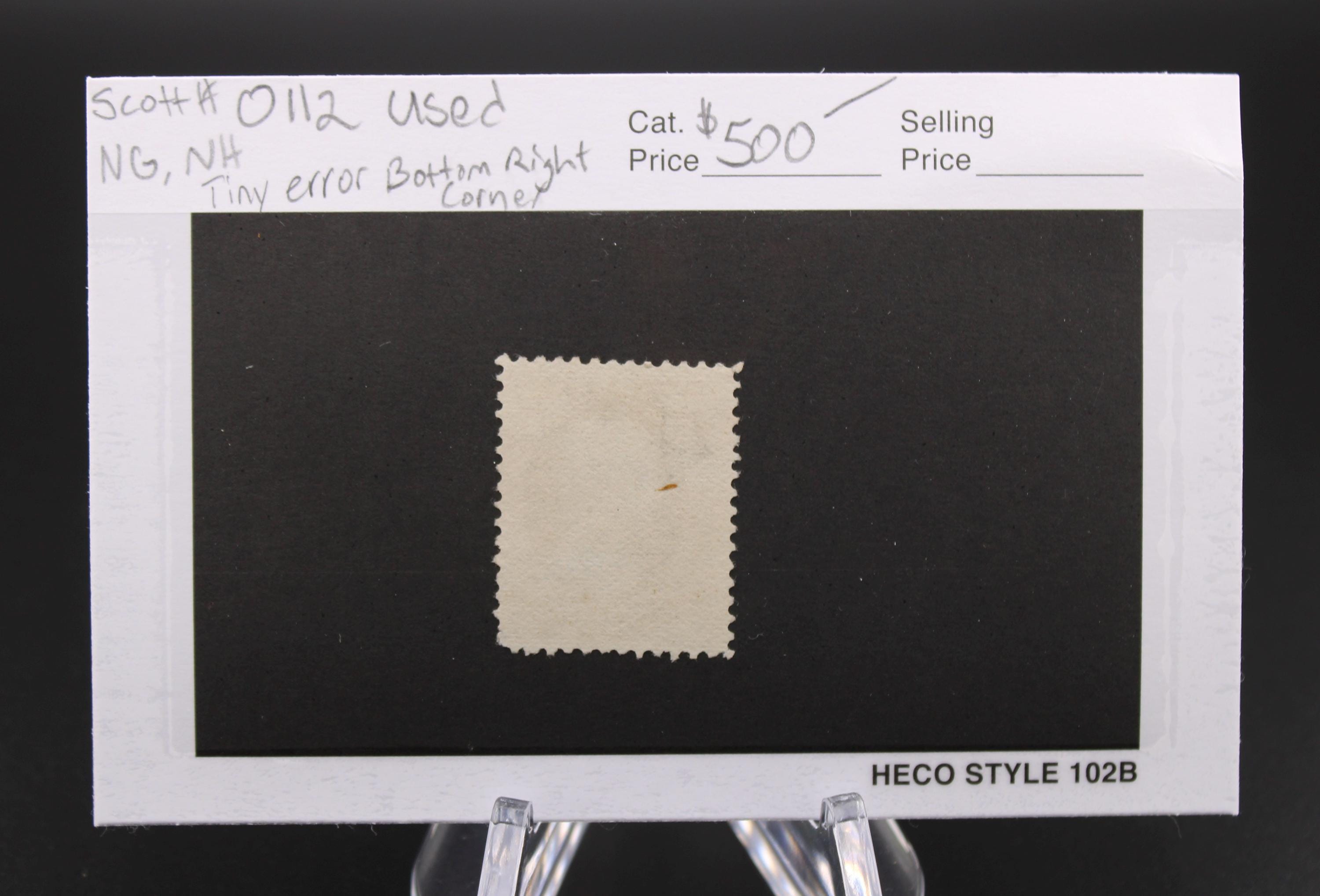 Old US Stamp, 1879 Treasury Department Stamp, Scott # O112, Back of ...