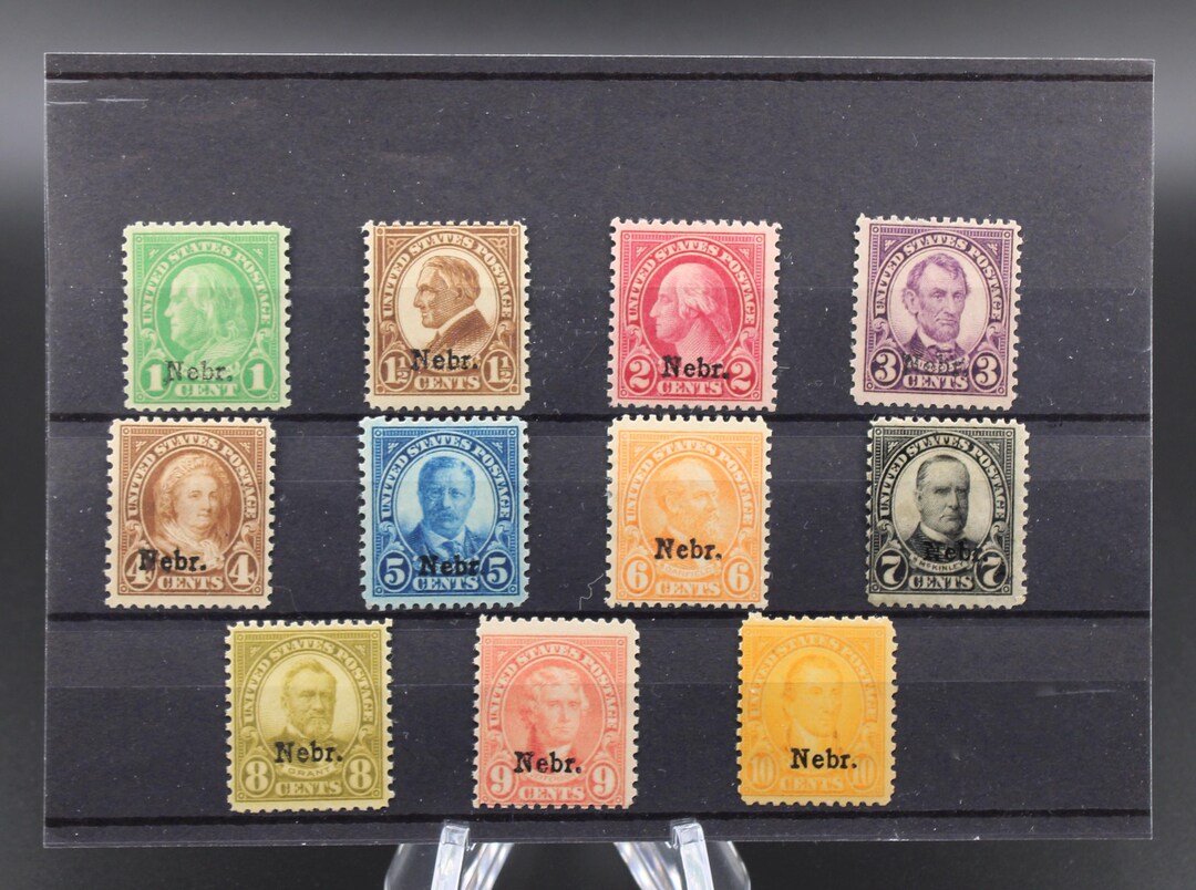 Old US Stamps, 1929 Nebraska Overprint Complete Set of 11 Stamps, Scott ...