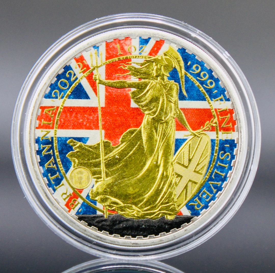2022 Great Britain Britannia, Gold Gilded & Colorized British Flag, 1 ...
