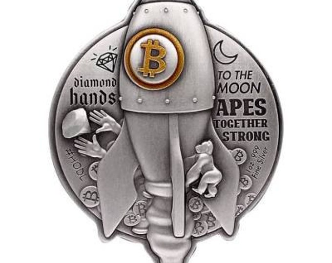 2022 Chad 1 Oz .999 Fine Silver BITCOIN ROCKET Shaped High Relief Coin ...