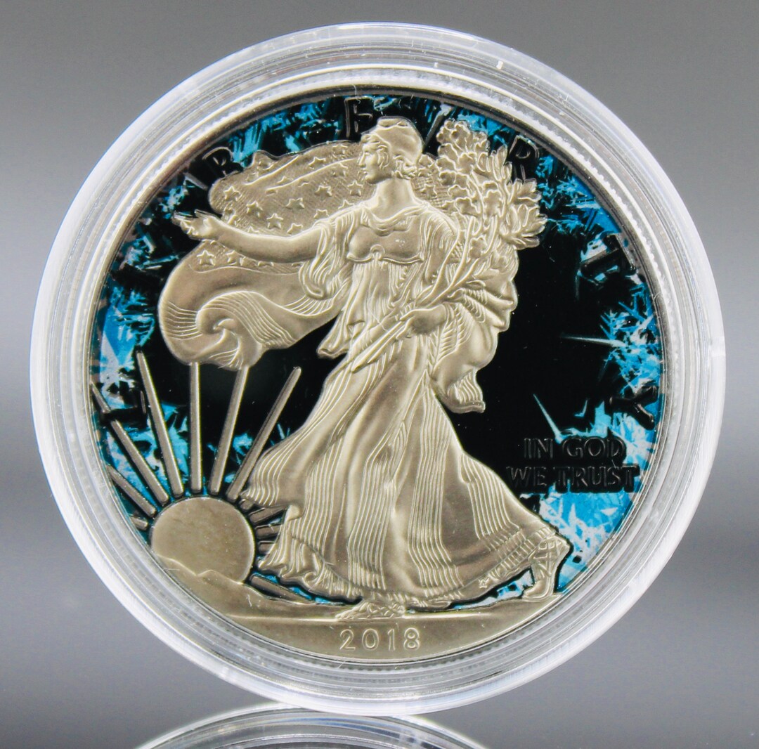2018 USA Deep Frozen Silver Eagle W/ Ruthenium, Platinum and Colorized ...