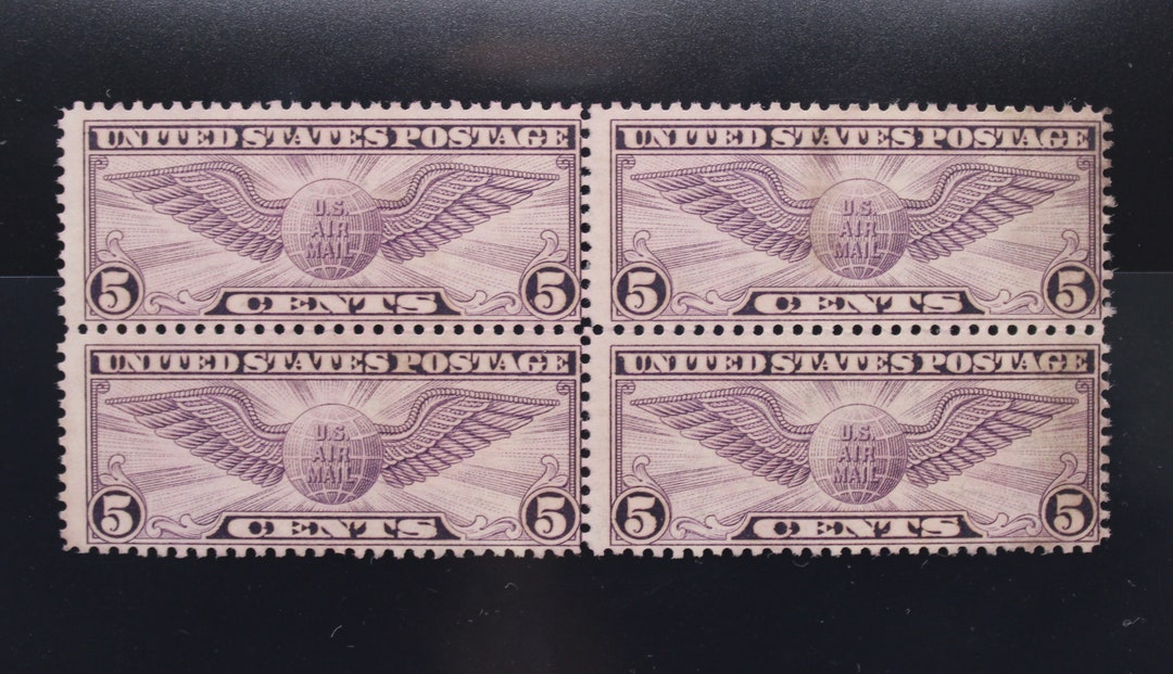 Old US Stamps, 1931 BOB Rotary Stamp Scott #C16 Winged Globe 5cent Stamp, Mint Block of 4, No ...