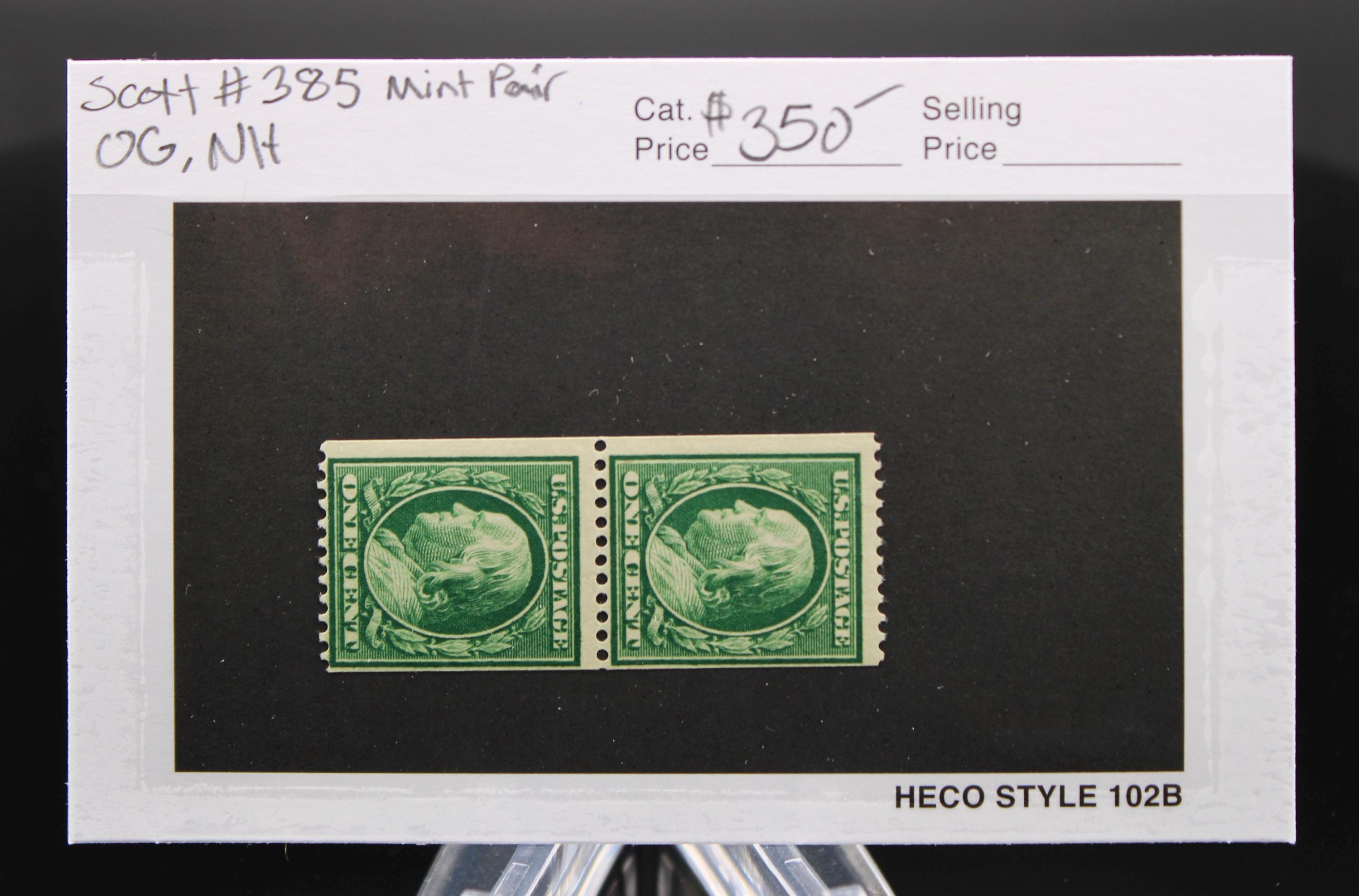 Old US Stamps, 1910 Horizontal Coil Stamps, Franklin 1cent, Scott #385 ...