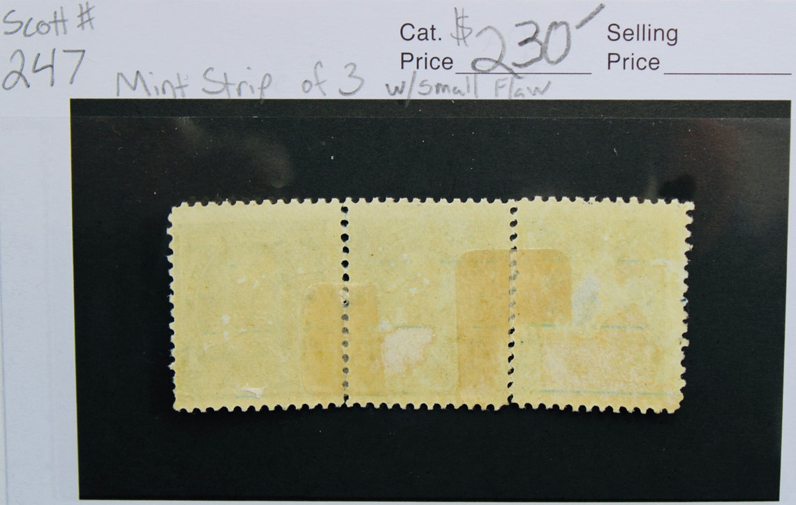 Old US Stamps, 1894 Bureau Issued Scott #247 Mint Strip of 3 Stamps W ...
