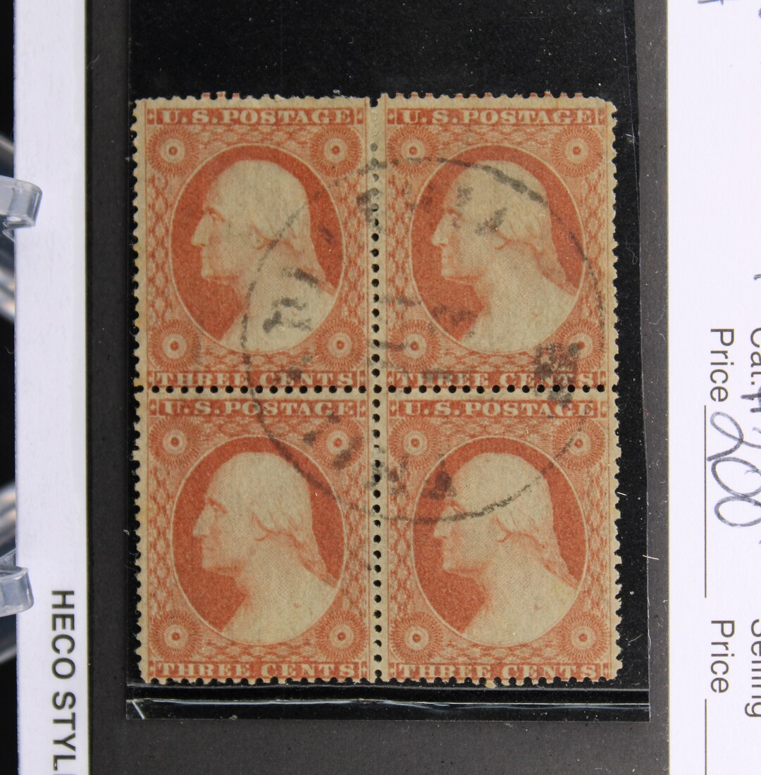 Old US Stamps, 1857 Washington 3c, Type III, Scott #26 Used Block of 4 ...