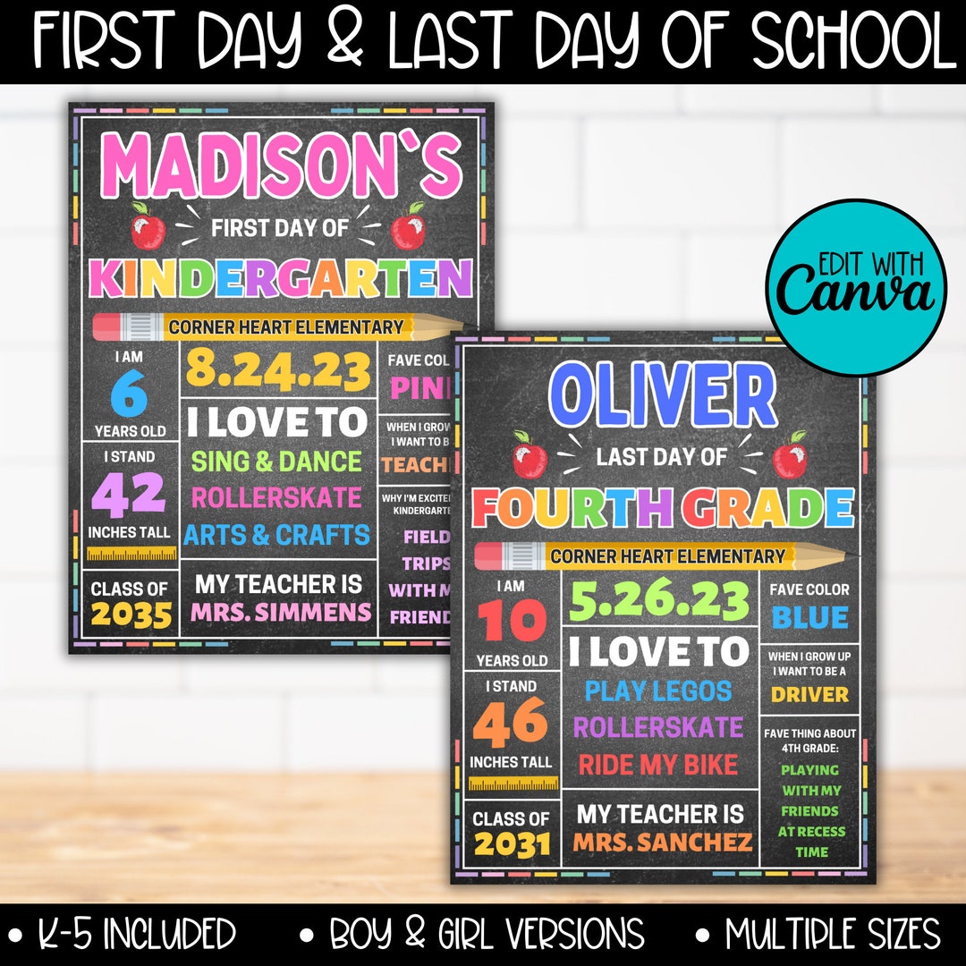 FIRST and LAST Day of School Sign Canva Template Bundle, First Day ...