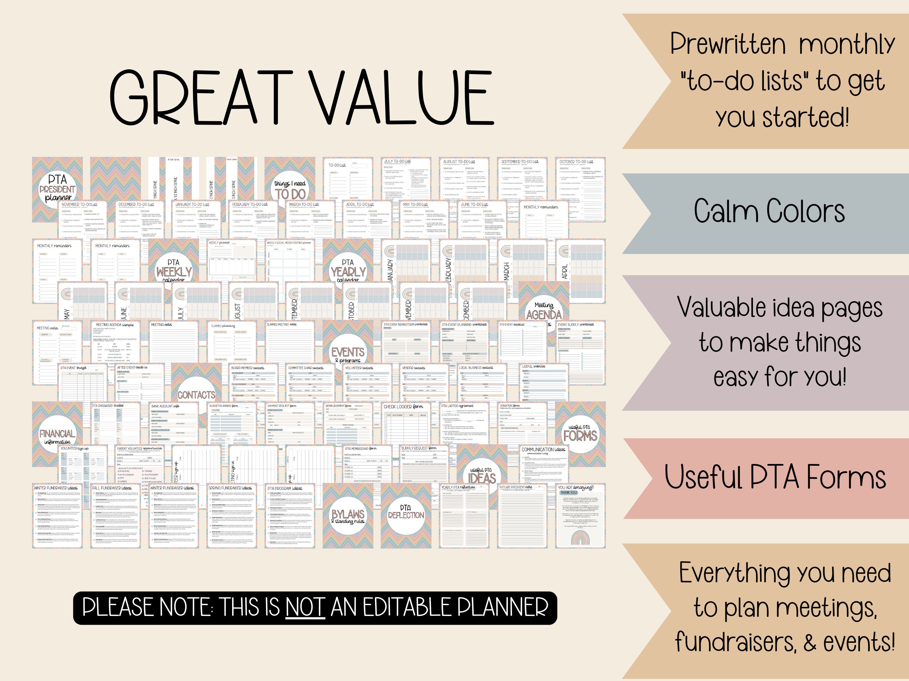 PTA President Planner Binder Printable Calendar Sign-in Budget ...