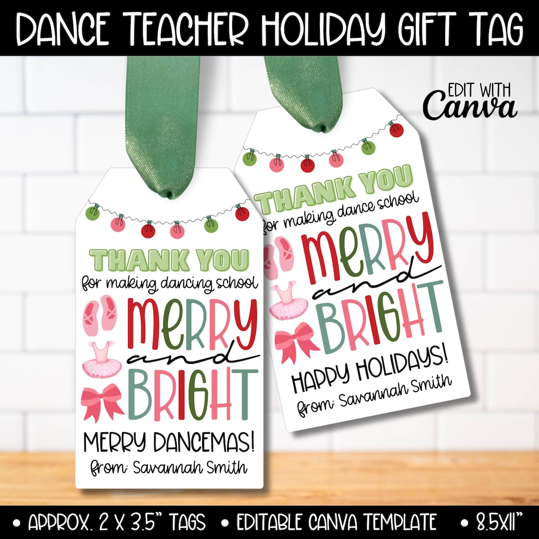 Dance Teacher Ballet Christmas Gift Tag Card, Editable Holiday Dance ...