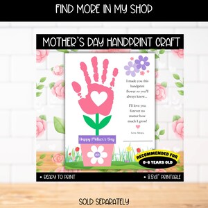 Mother's Day Bee Flower Handprint Craft, Gift for Mom Printable, Spring ...