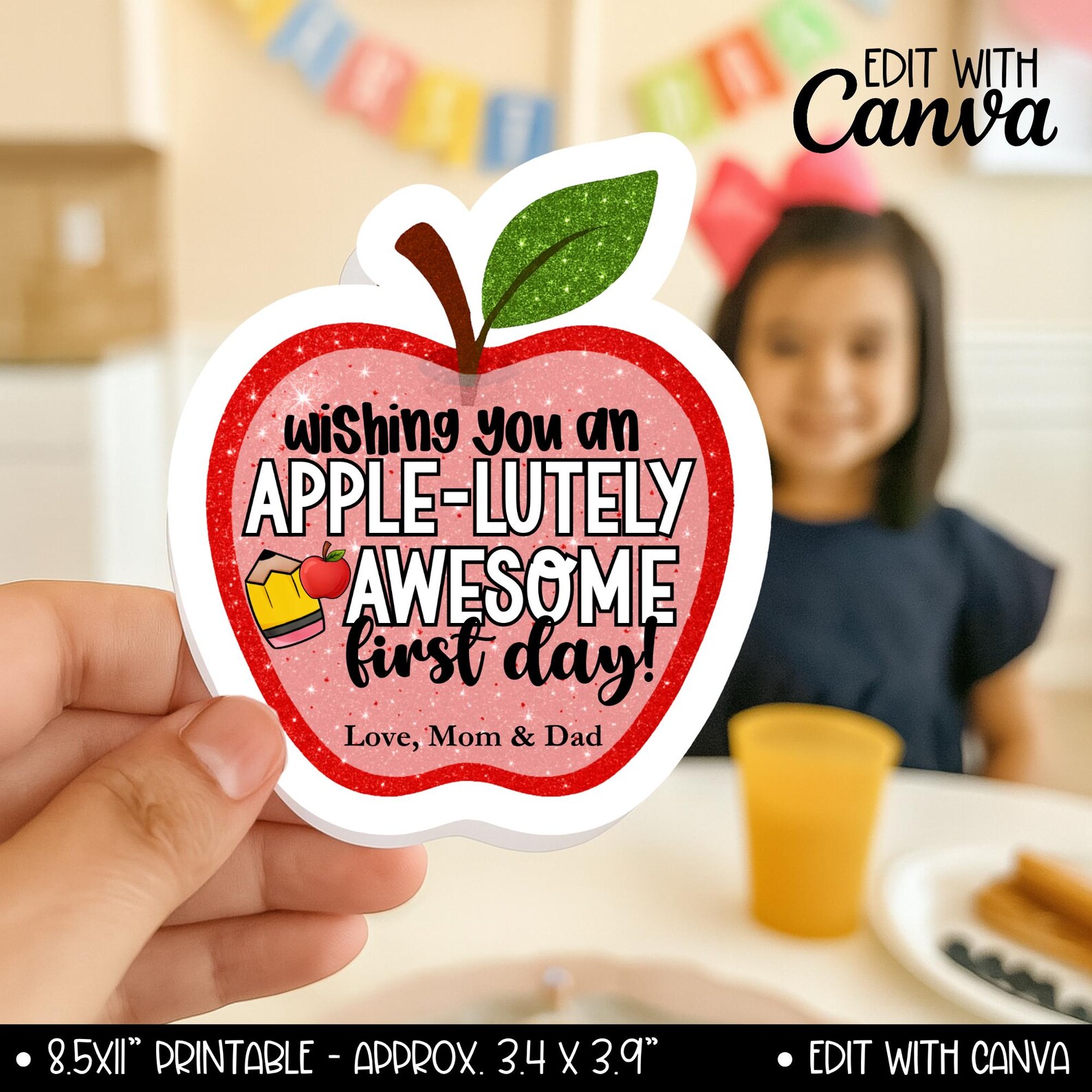 Back to School Apple Gift Tag Card for Kid, First Day Teacher Student ...