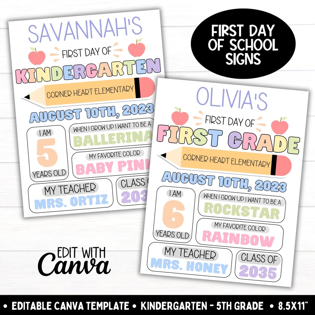 Editable First Day of School Info Sign Template, Custom Back to School ...