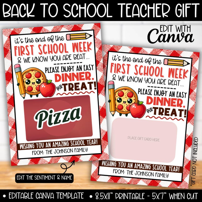Teacher Dinner on Us Pizza Gift Card Holder, First Day School Dinner ...