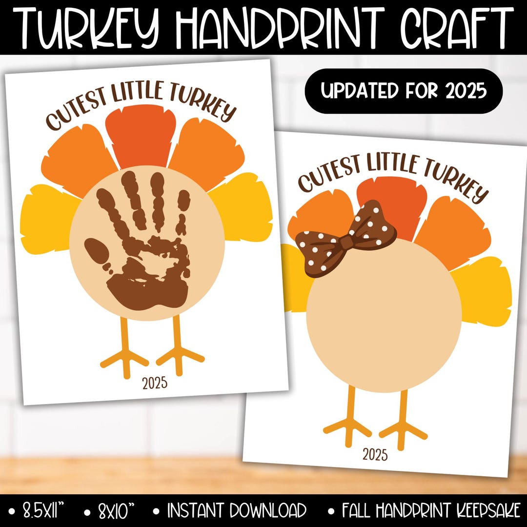 Thanksgiving Turkey Handprint Craft Printable, Little Turkey Preschool ...