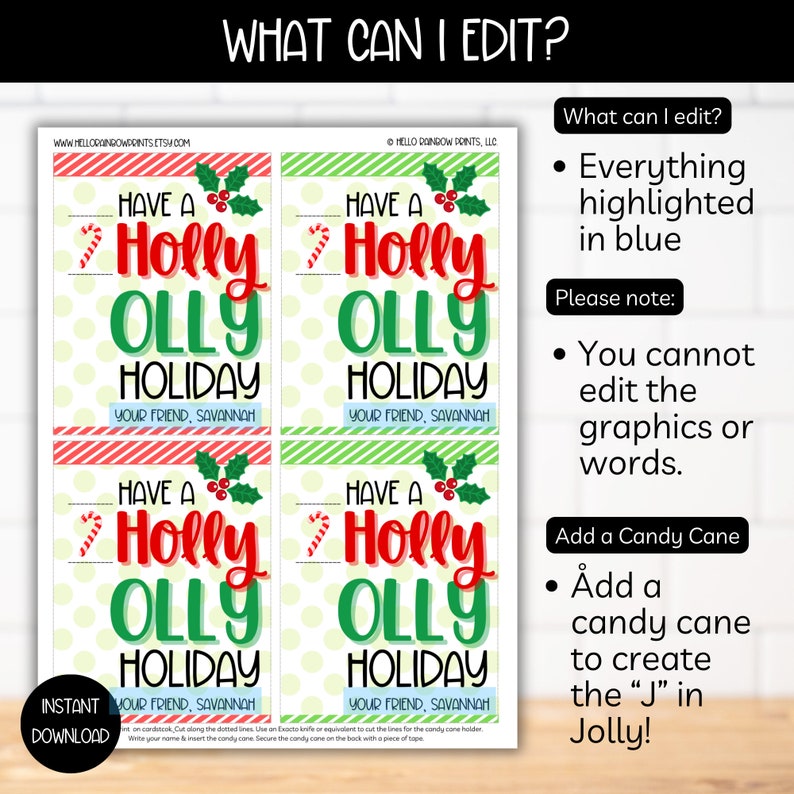 Holly Jolly Christmas Candy Cane Holder Tag Cards Bulk, Jingle Basket ...