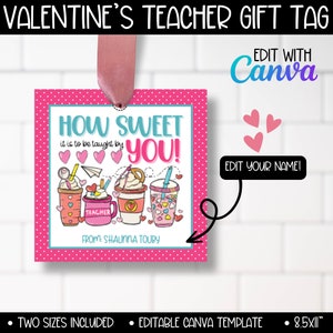 Editable Teacher Valentine's Day Gift Tag Card Coffee Template School ...