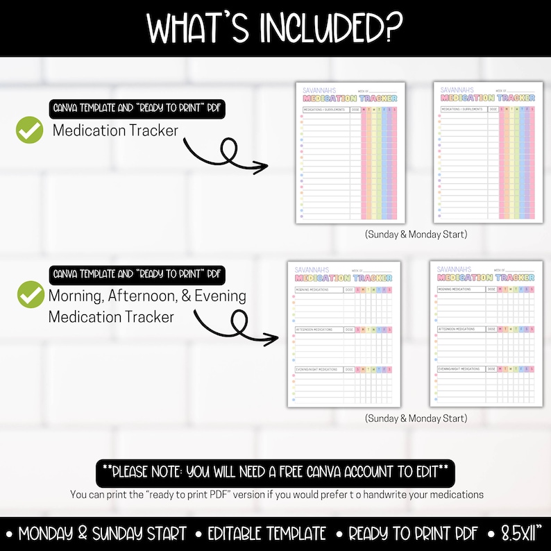 Medication Tracker Log Chart List Planner Kids Cute Printable Template ...