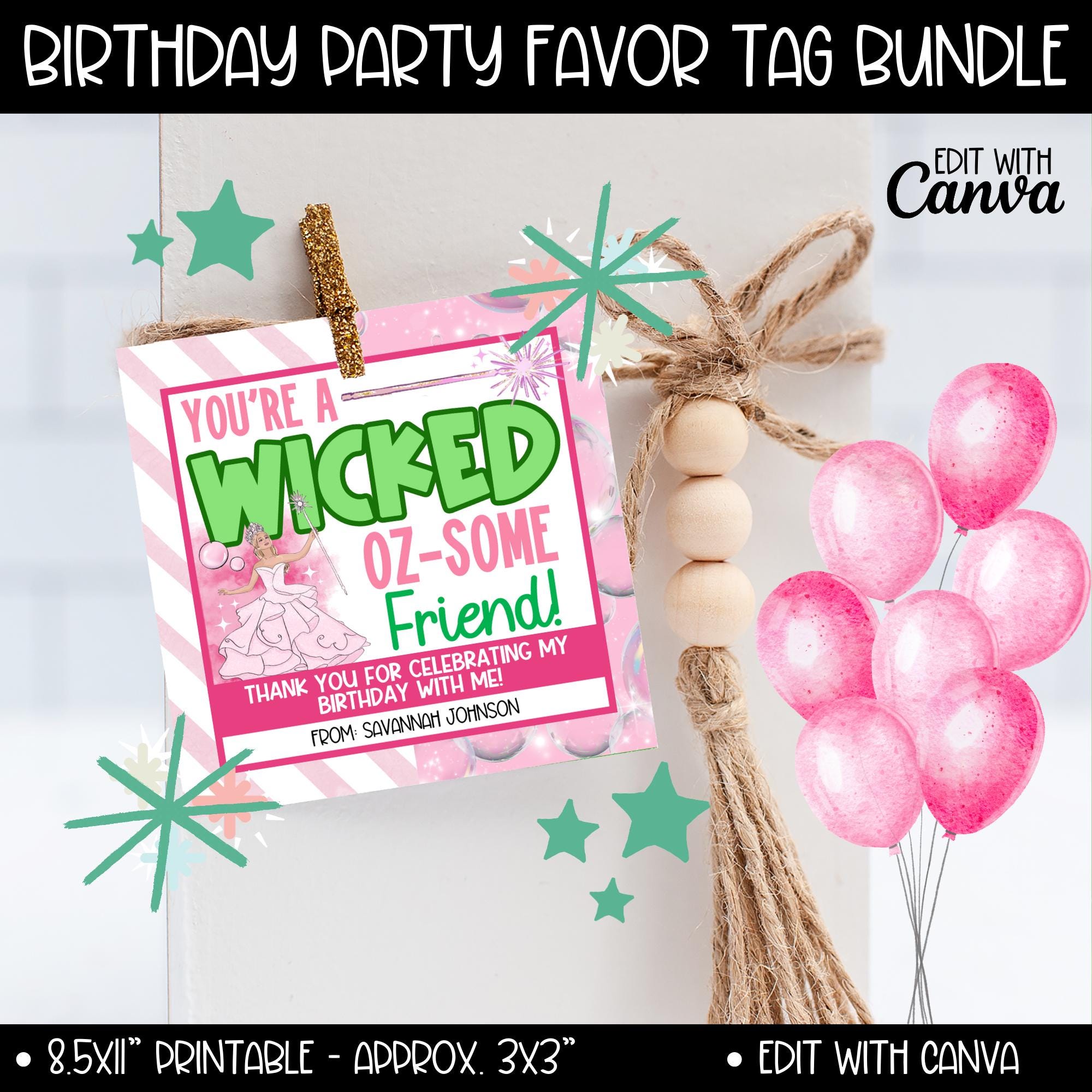 Wicked Birthday Party Favor Gift Tags Template Bundle, Wicked Thank You ...