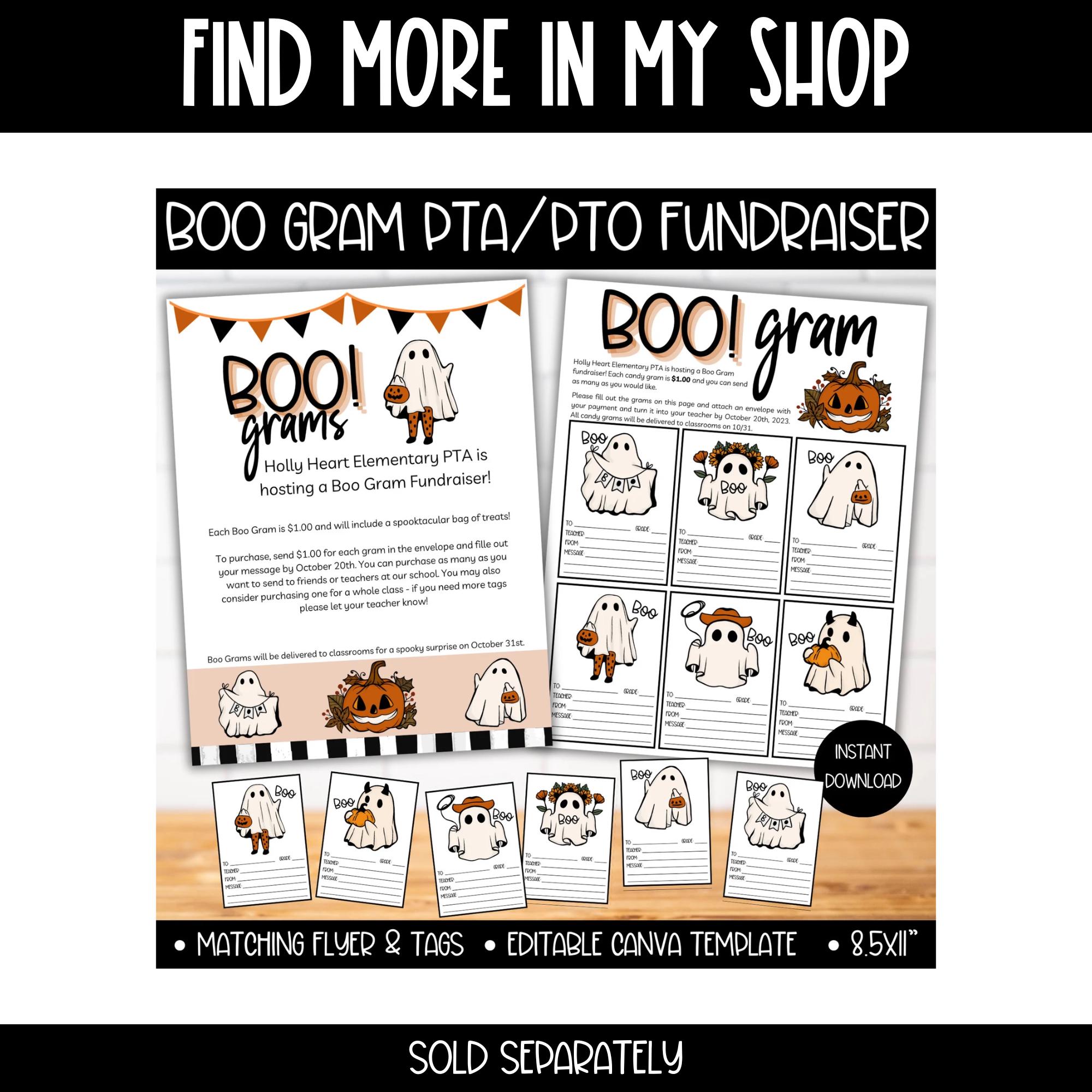 Halloween Boo Gram School Fundraiser Flyer Template Bundle, PTA Groovy ...