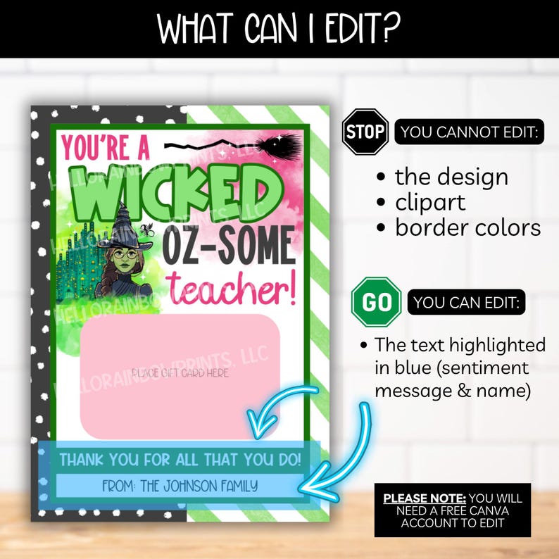 Wicked Teacher Appreciation Week Theme Gift Card Holder Canva Template ...
