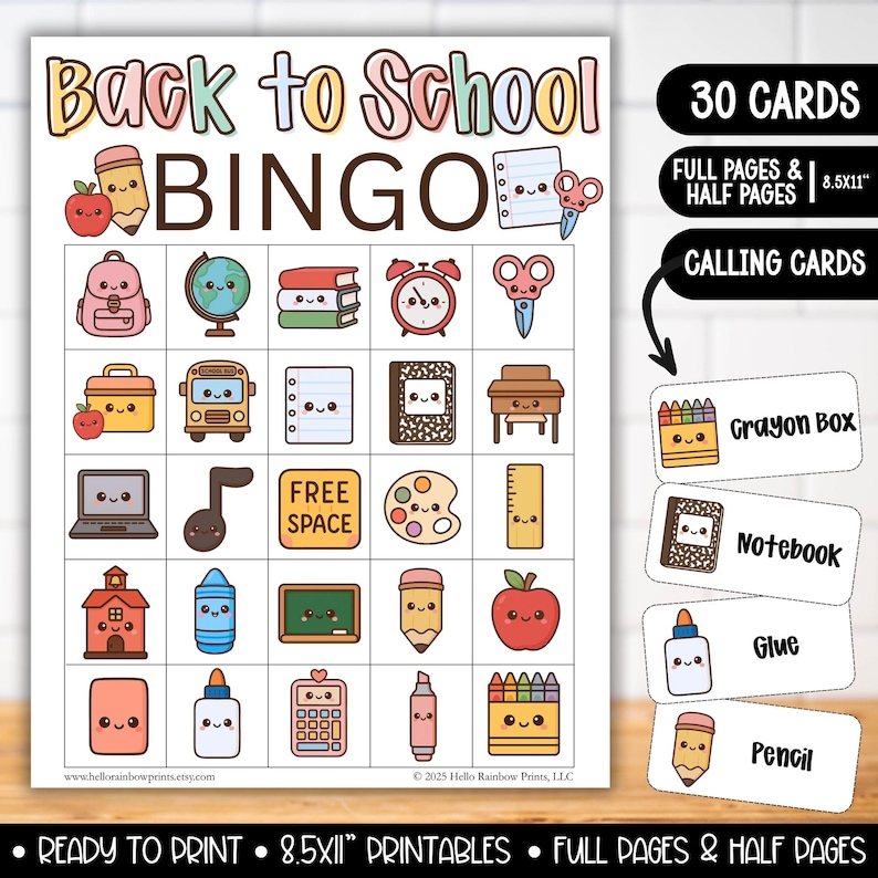 Back to School Bingo Game for Kids, Printable First Day of School Fun ...